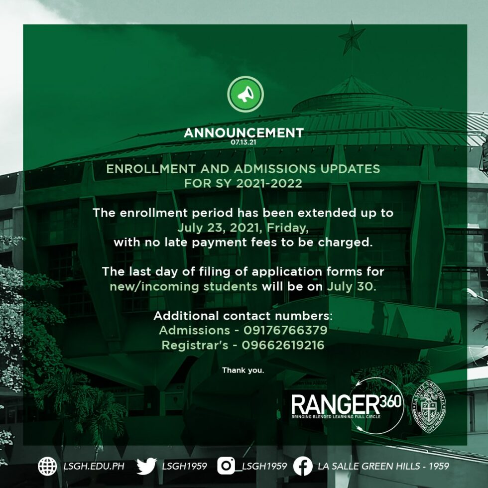 Enrollment and admission updates for SY 2021-2022 | La Salle Green Hills