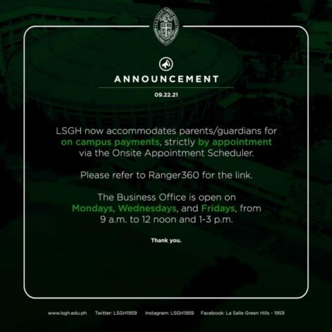 LSGH announces enrollment schedule for SY 2021-2022 | La Salle Green Hills