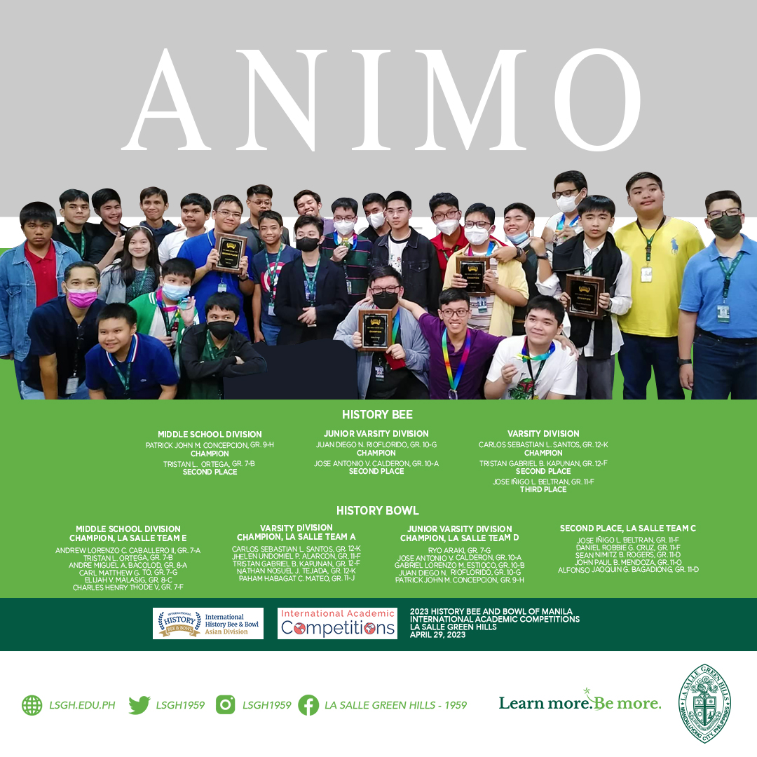 LSGH’s IHBB team shines in Manila’s History Bee & Bowl - La Salle Green ...