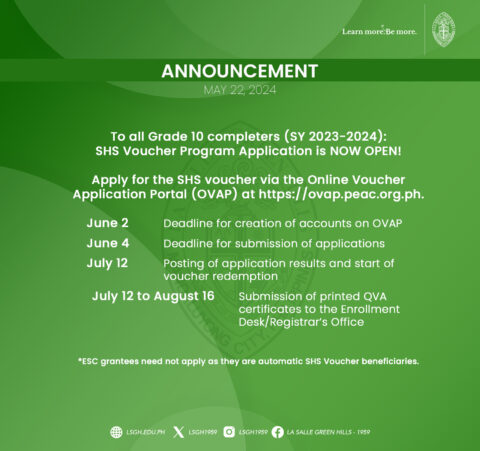 SHS Voucher Program application now open! - La Salle Green Hills