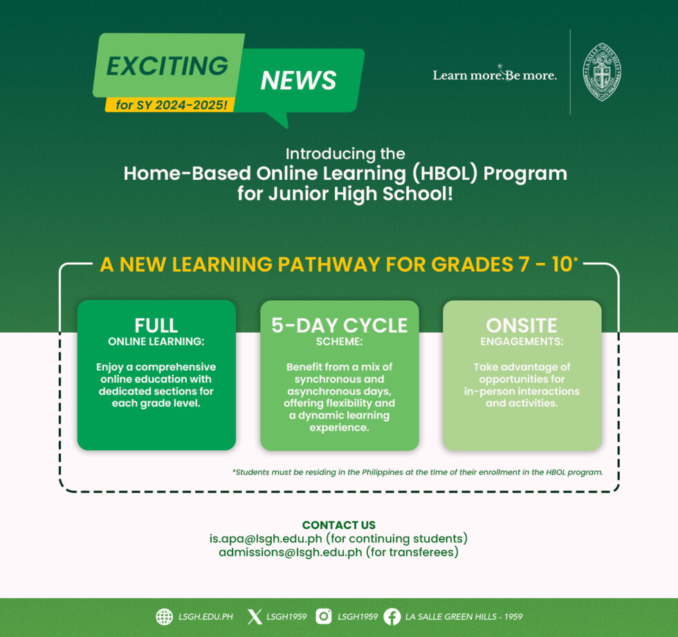 LSGH now offers online junior high school education - La Salle Green Hills