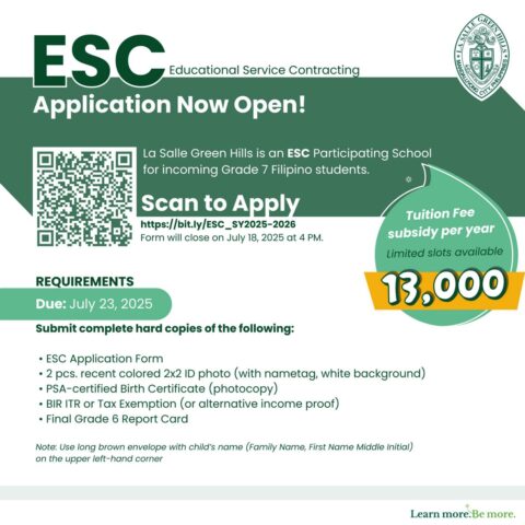 ESC application for School Year 2025-2026 now open! - La Salle Green Hills
